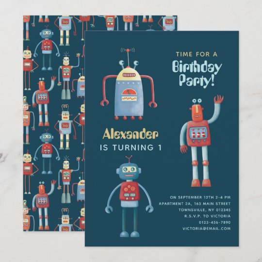 Cute Robot Kids 1st Birthday Party Invitation | Zazzle.com