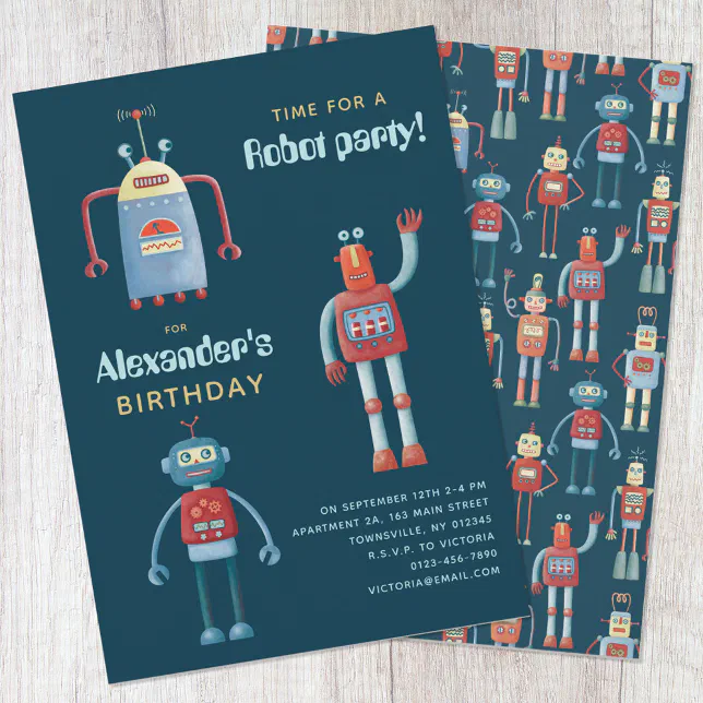 Cute Robot Kids Birthday Party Invitation | Zazzle