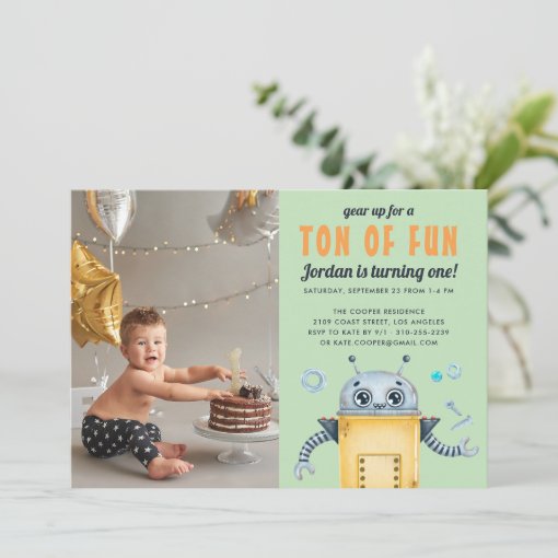 Cute Robot | Kids Birthday Party Photo Invitation | Zazzle
