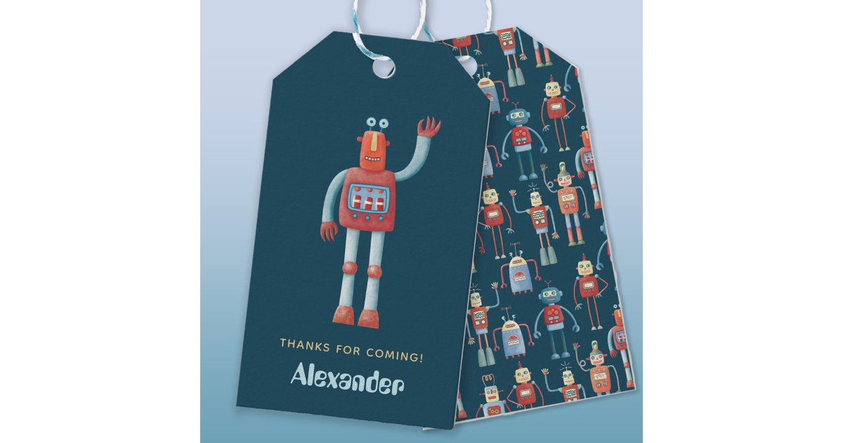 Cute Robot Kids Birthday Party Thank You Favor Gift Tags | Zazzle