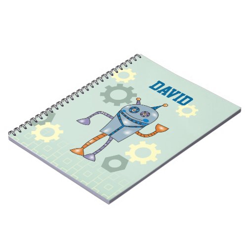 Cute Robot Personalized Name Boys Notebook | Zazzle