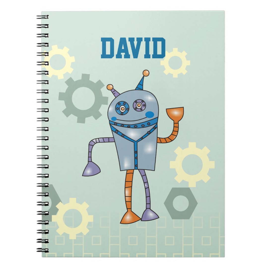 Cute Robot Personalized Name Boys Notebook | Zazzle