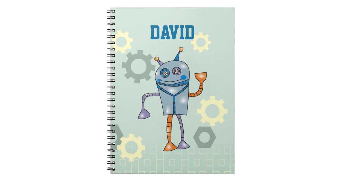 Cute Robot Personalized Name Boys Notebook | Zazzle