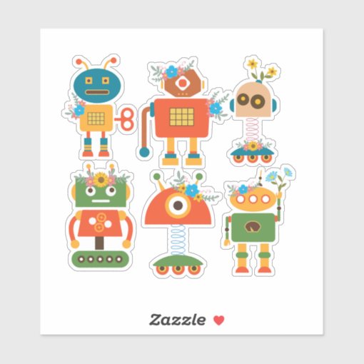 Cute robots back to school art sticker | Zazzle