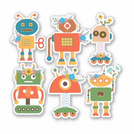 Cute robots back to school art sticker | Zazzle