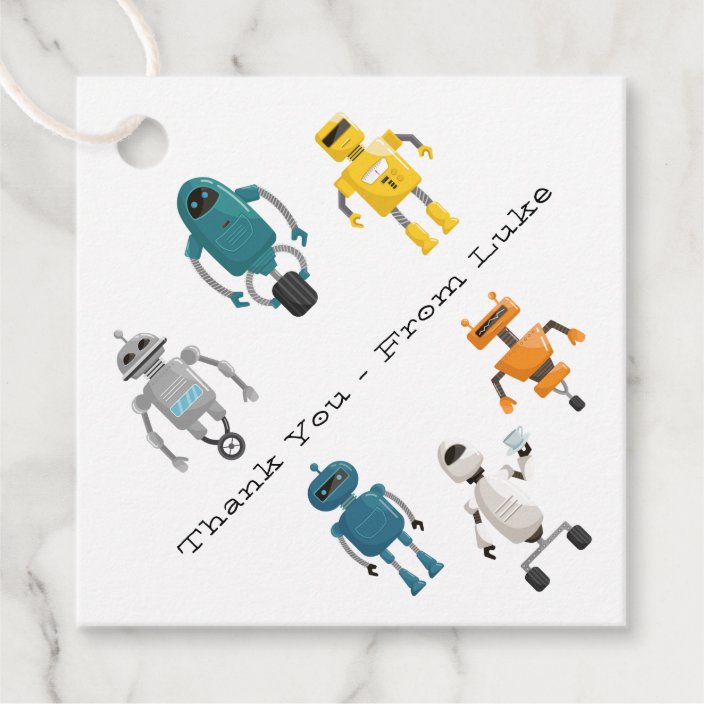 Cute Robots Droids Birthday Thank You Editable Favor Tags | Zazzle.com