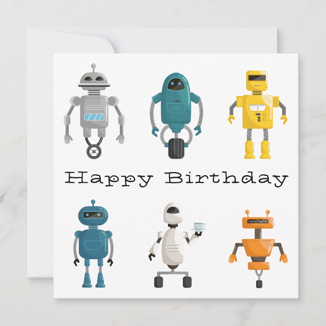 Cute Robots Droids Happy Birthday Holiday Card | Zazzle