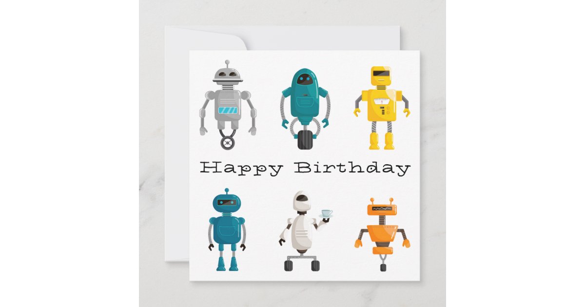 Cute Robots Droids Happy Birthday Holiday Card | Zazzle