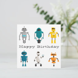 Cute Robots Droids Happy Birthday Holiday Card | Zazzle