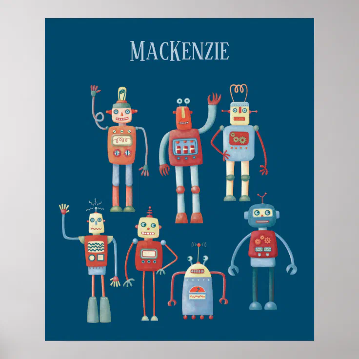 Cute Robots Personalized Poster | Zazzle