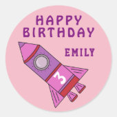Cute Rocket Pink Kids Girl Happy Birthday Classic Round Sticker | Zazzle