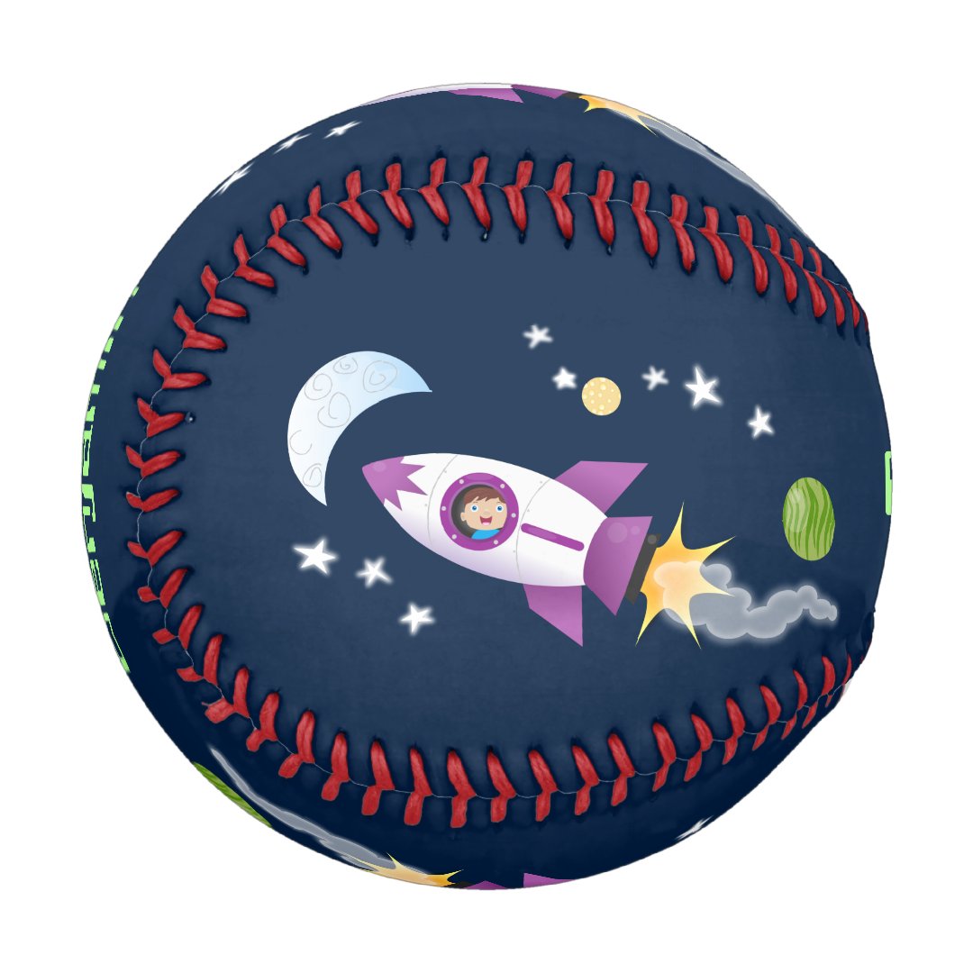 Cute rocket ship in space cartoon illustration baseball | Zazzle
