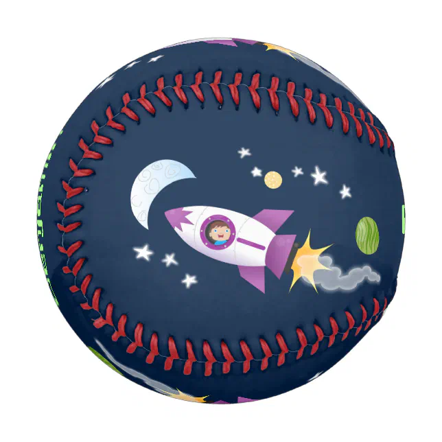 Cute rocket ship in space cartoon illustration baseball | Zazzle