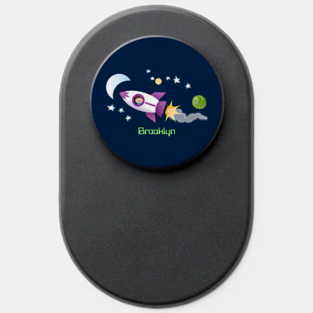 Cute rocket ship in space cartoon illustration PopSocket | Zazzle