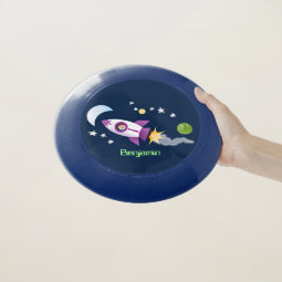 Cute rocket ship in space cartoon illustration Wham-O frisbee | Zazzle