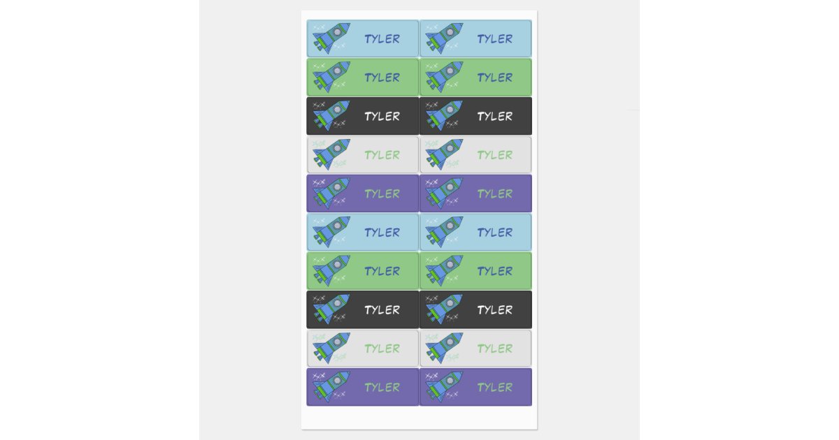 Cute Rocket Ships / Kids' Labels with Name | Zazzle