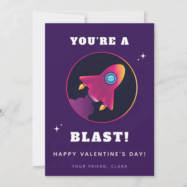 Cute Rocket Spaceship Kids School Valentine's Day Holiday Card | Zazzle