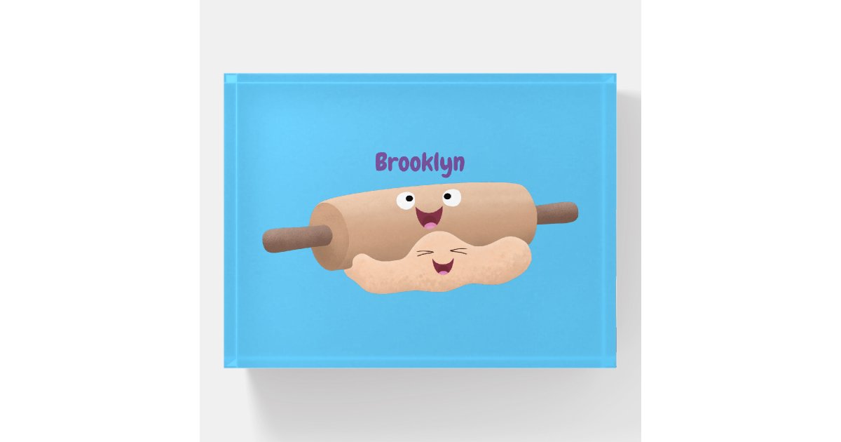 Cute rolling pin and dough pastry baking cartoon paperweight | Zazzle