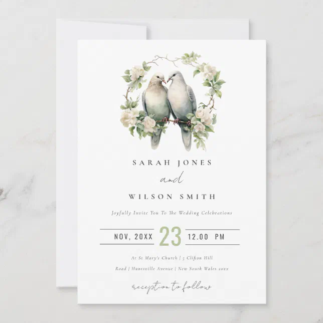 Cute Romantic Love Birds Botanical Wreath Wedding Invitation | Zazzle