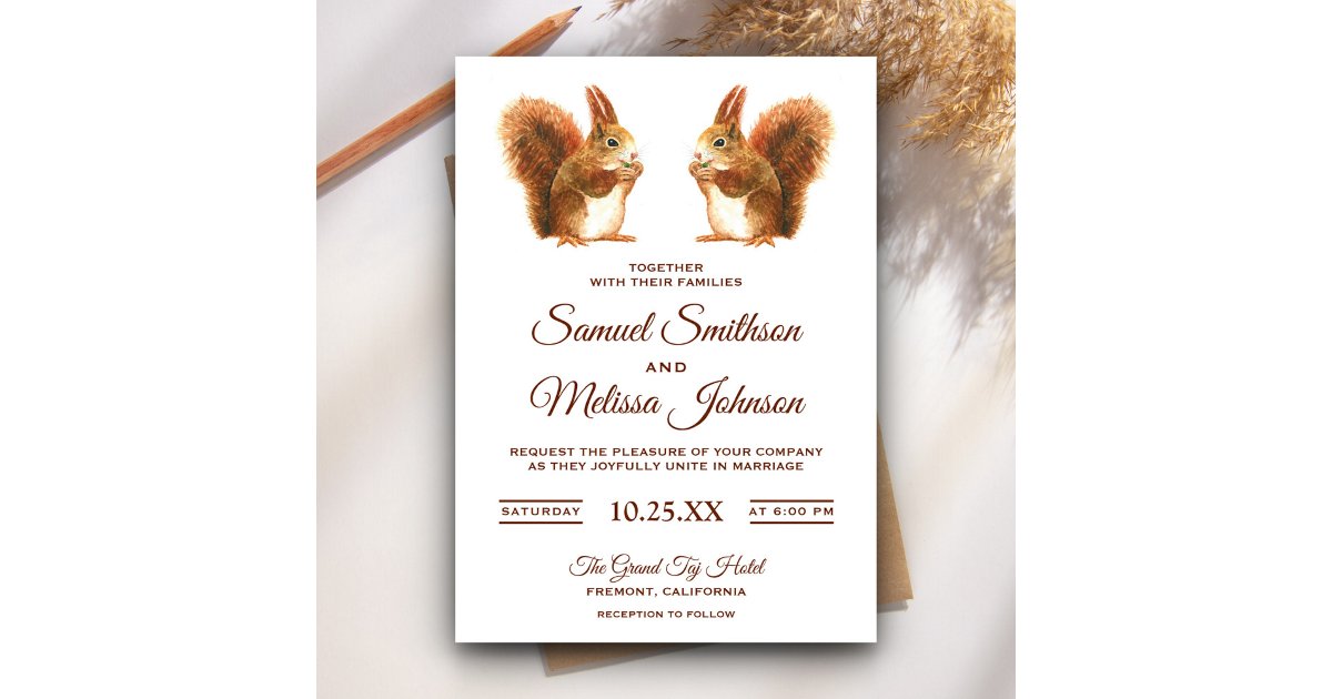 Cute Romantic Squirrels Wedding Invitation | Zazzle
