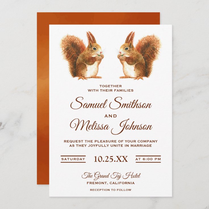 Cute Romantic Squirrels Wedding Invitation | Zazzle