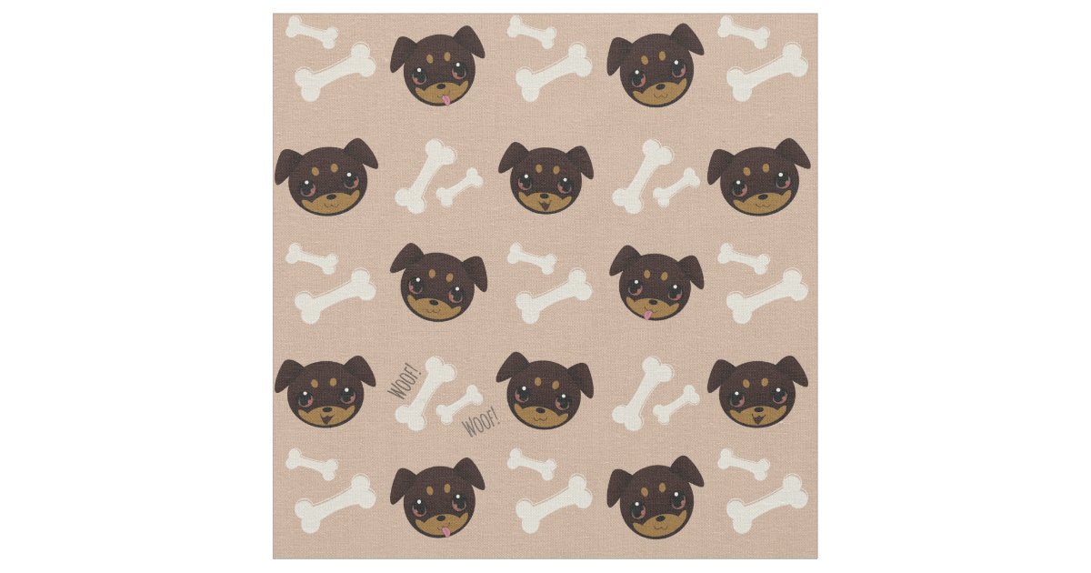 Cute Rottweiler Puppy & Bones Pattern Fabric | Zazzle