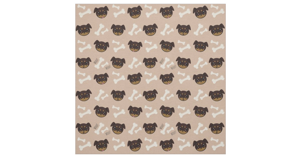 Cute Rottweiler Puppy & Bones Pattern Fabric | Zazzle