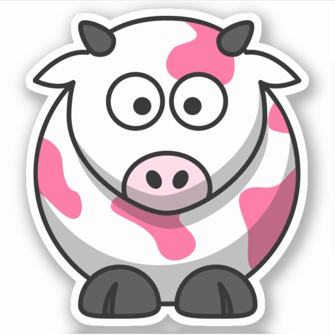 Cute Round Cartoon Pink Cow Sticker | Zazzle