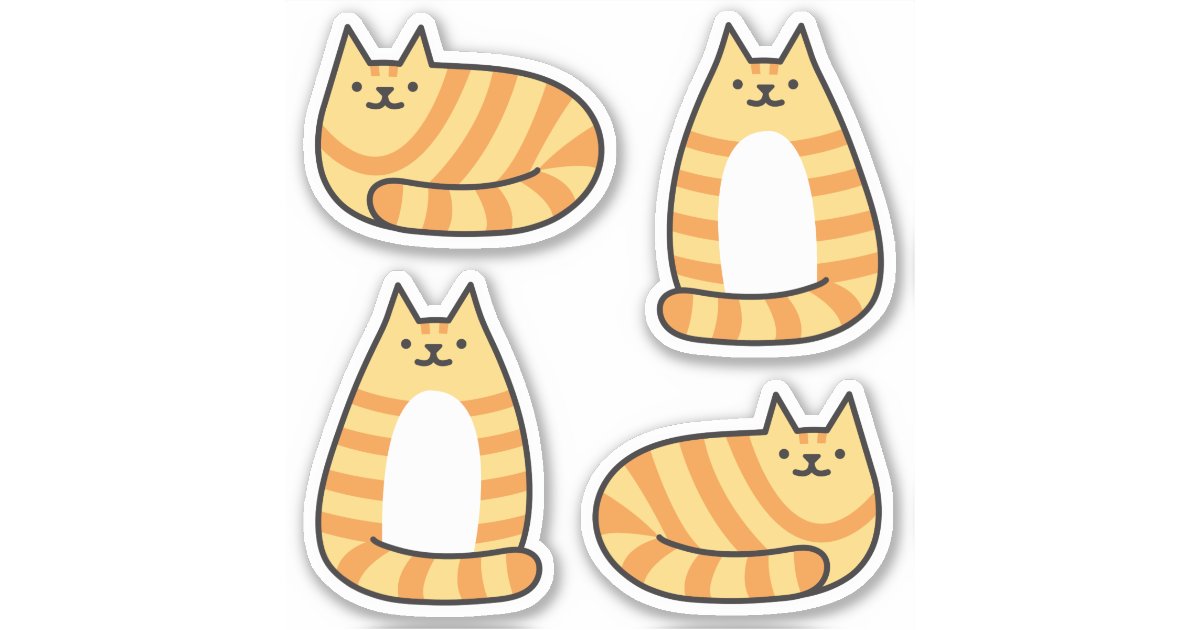 Cute Round Kawaii Stripey Orange Tabby Cat Sticker | Zazzle