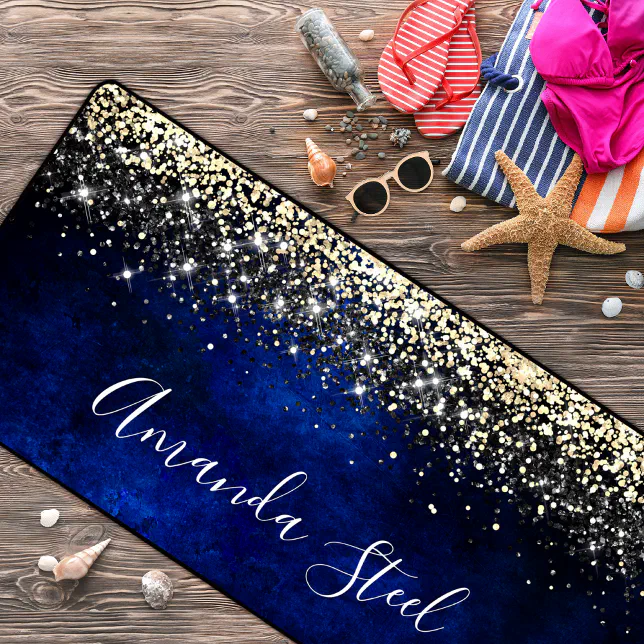 Cute royal blue gold faux glitter desk mat | Zazzle