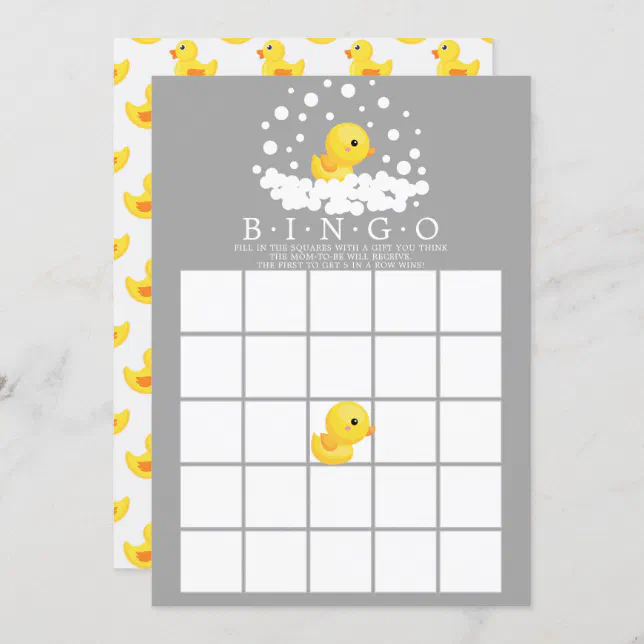 Cute Rubber Duck BINGO Baby Shower Game Invitation | Zazzle
