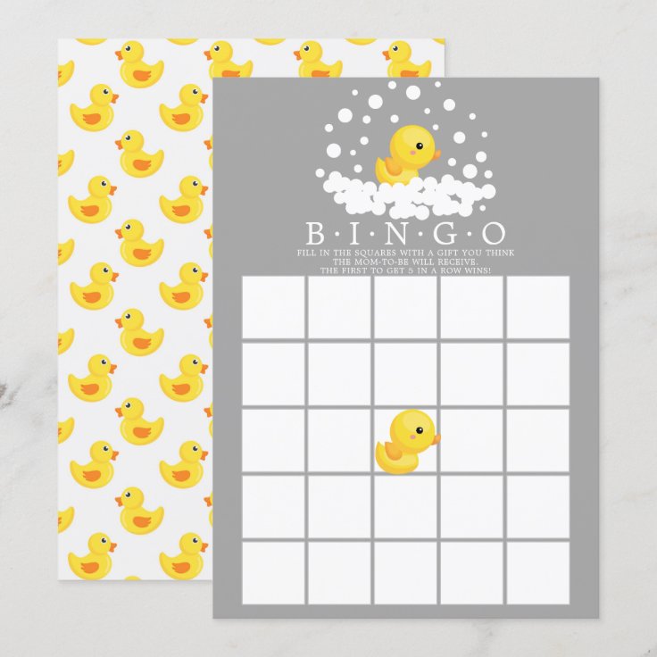 Cute Rubber Duck BINGO Baby Shower Game Invitation | Zazzle