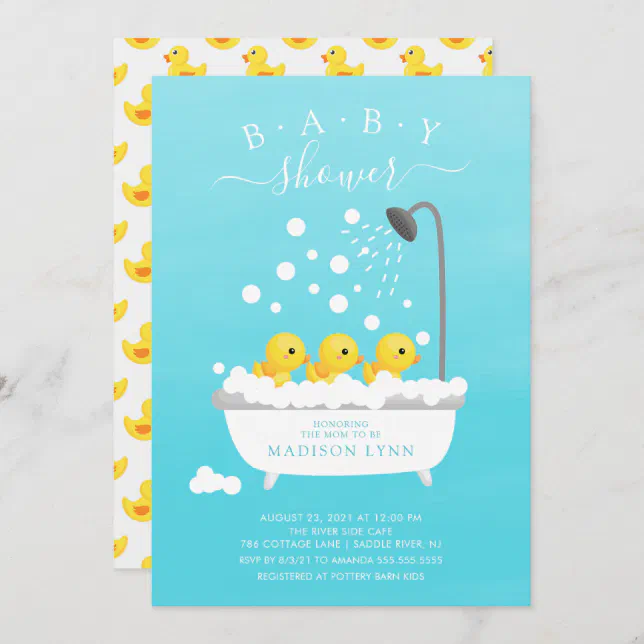 Cute Rubber Duck Triplets Baby Shower Invitation | Zazzle