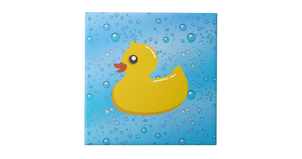Cute Rubber Ducky/Blue Bubbles Tile | Zazzle