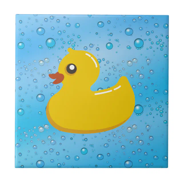 Cute Rubber Ducky/Blue Bubbles Tile | Zazzle