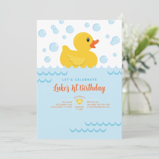Cute Rubber Ducky Kids 1st Birthday Party Invitation | Zazzle