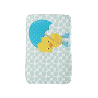 Cute Rubber Ducky on Blue Polka Dots Bath Mat | Zazzle
