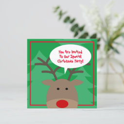 Cute Rudolf the red nose reindeer Christmas party Invitation | Zazzle
