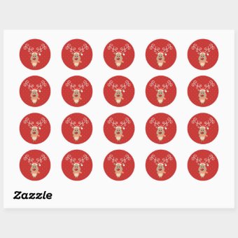 Cute Rudolph the red nosed reindeer cartoon Classic Round Sticker | Zazzle