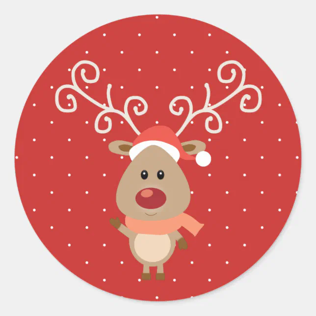 Cute Rudolph the red nosed reindeer cartoon Classic Round Sticker | Zazzle