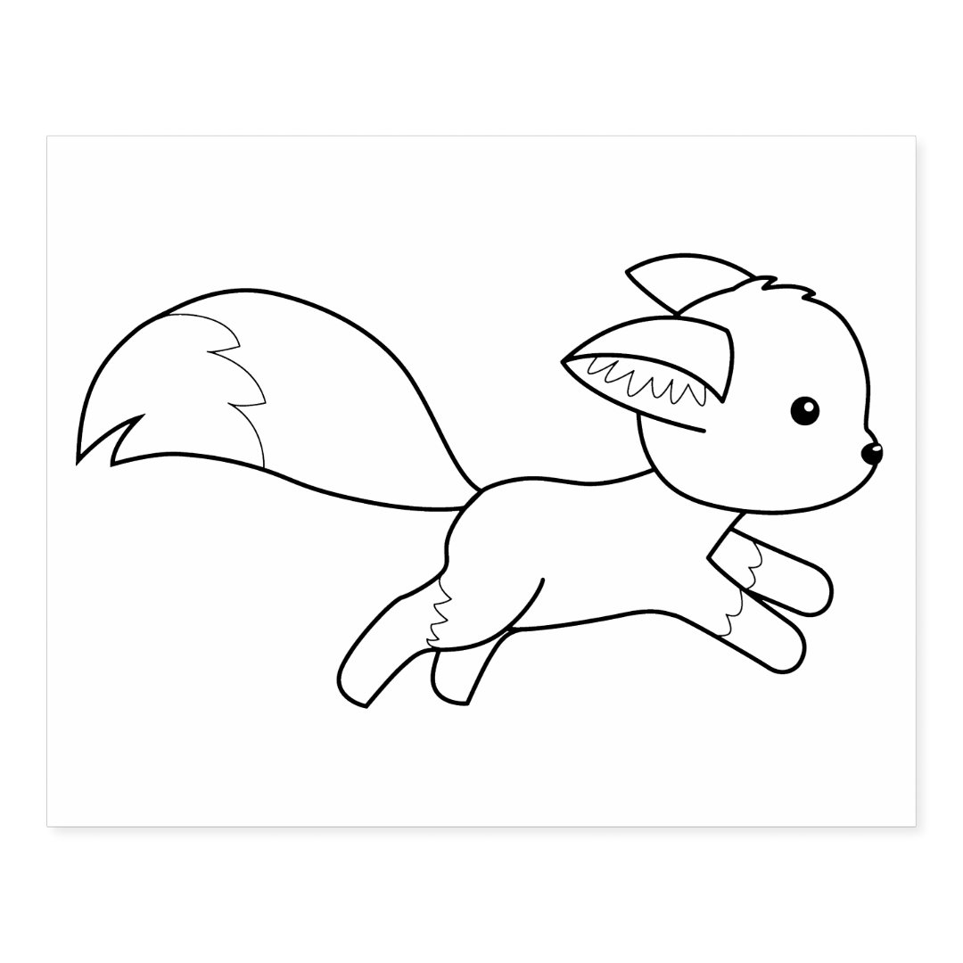 Cute Running Fox Coloring Page Rubber Stamp | Zazzle