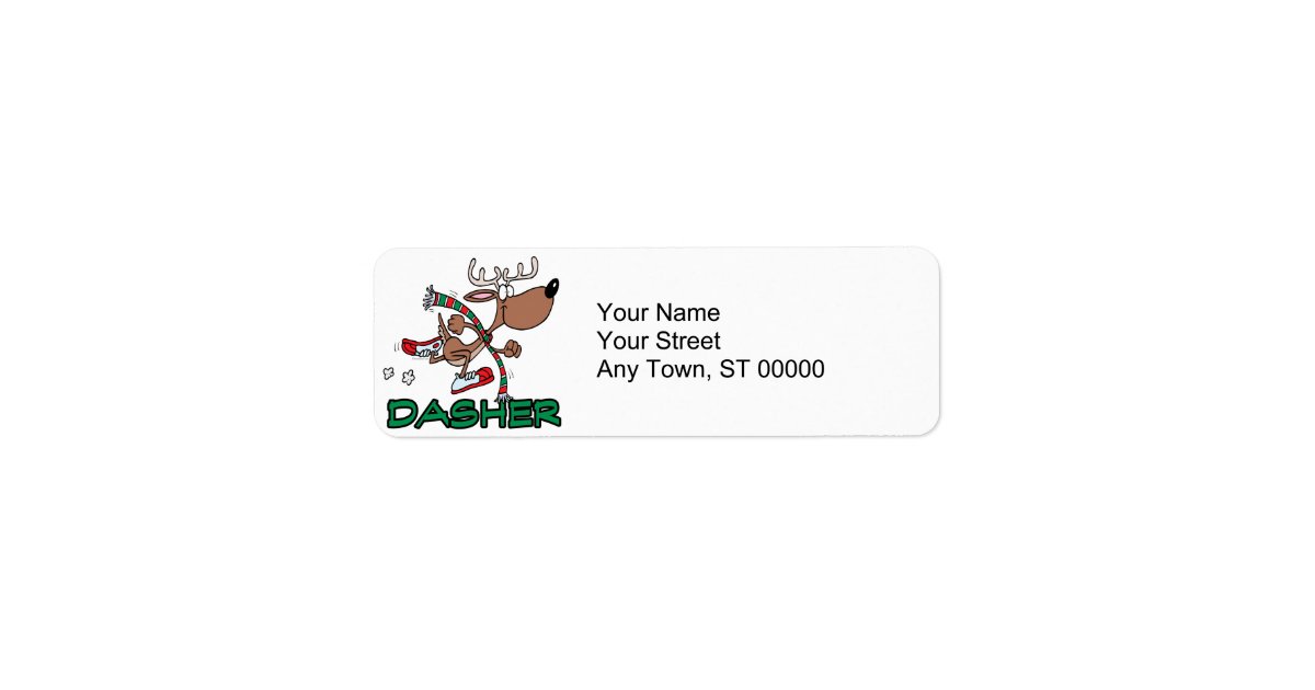 cute running reindeer DASHER cartoon Label | Zazzle