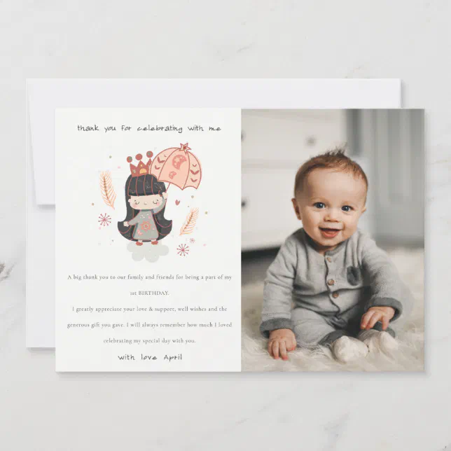 Cute Rust Boho Princess on Clouds Photo Birthday Thank You Card | Zazzle