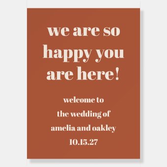 Cute Rust Fall Retro Custom Wedding Welcome Sign | Zazzle
