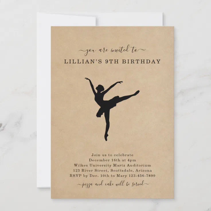 Cute Rustic Ballet Dancing Birthday Invitation | Zazzle