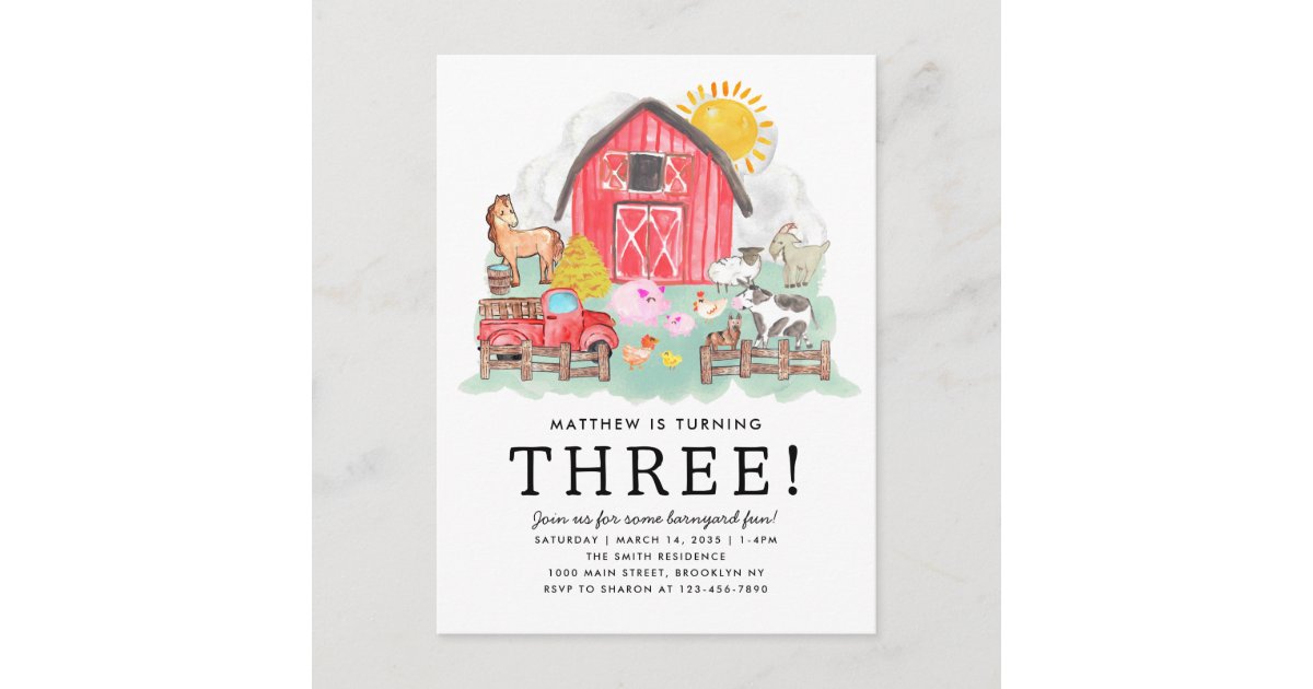 Cute Rustic Barnyard Animals Kids Farm Birthday Postcard | Zazzle
