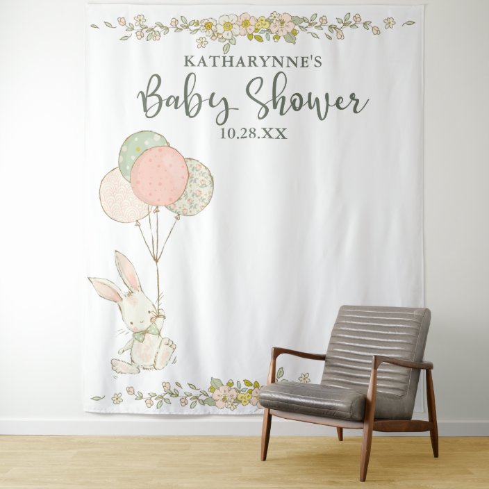 Cute Rustic Bunny Floral Baby Shower Backdrop | Zazzle.com