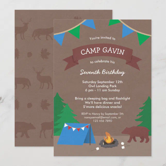 Cute Rustic Camping Birthday Party Invitations | Zazzle
