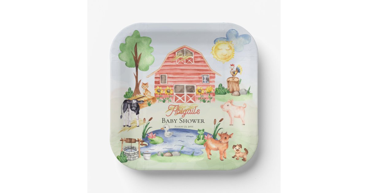 Cute Rustic Farm Animals Barnyard Baby Showe Paper Plates | Zazzle