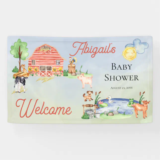 Cute Rustic Farm Animals Barnyard Baby Shower Banner | Zazzle